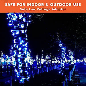 Joiedomi 200 LED Blue Halloween String Lights with 8 Modes 65.2FT Green Wire for Indoor Outdoor Holiday Décor Halloween Event Decoration, Tree, Eaves, Haunted House Theme Party