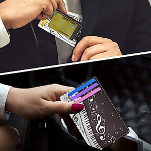 Linomo Thin leather Card Holder and Money Clip Music Note Musical Piano Wallet RFID Blocking for Men & Women