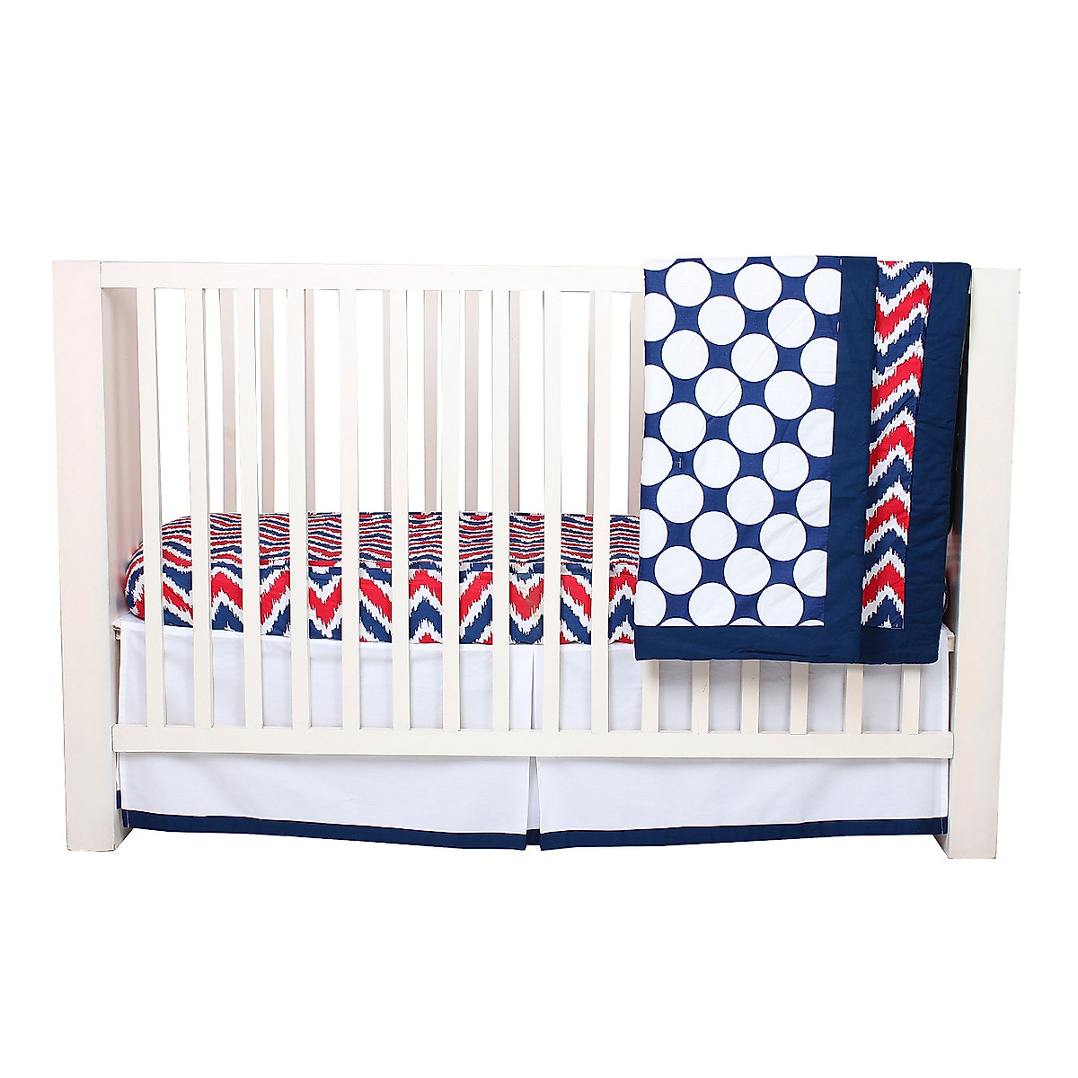 Bacati - Mix N Match White with Band at Bottom Crib Skirt (Navy)