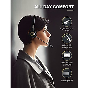 Bluetooth Headset with Microphone, NIXIUKOL Trucker Bluetooth Headset Noise Cancelling Microphone with Charging Base, Hands-Free Wireless Cell Phone Headset for Home Office Call Center Skype PC Laptop