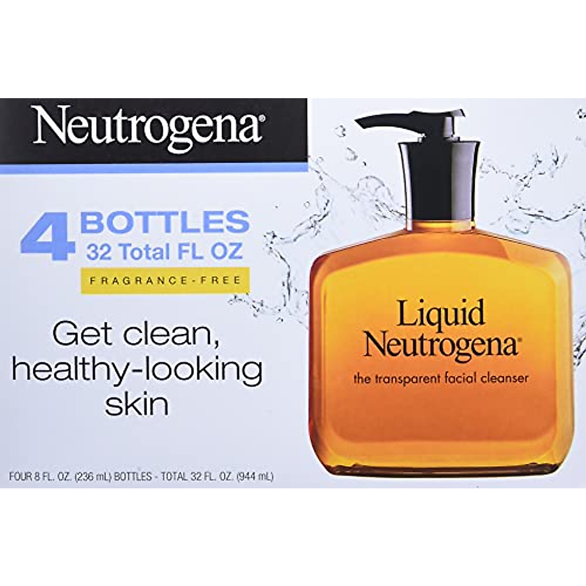 Neutrogena Fragrance Free Liquid Neutrogena, Facial Cleansing Formula, 8 oz Pump Bottles (Pack of 4)