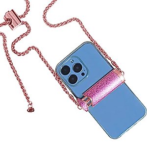 HIFIT Mobile Phone Crossbody Chain & Back Clip, Compatible with All Smart Phones, Functional Alloy Chain Phone Lanyard Adjustable Perfect for Girls & Ladies for Traveling, Leisure (Pink)