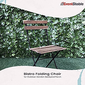 French Bistro Folding Chair - Wooden Patio Chair - Commercial-Grade Foldable Chair - Sturdy Black Steel Frame Outdoor Chair - Armless Folding Lawn Chair for Garden Backyard Porch - 4 Pack