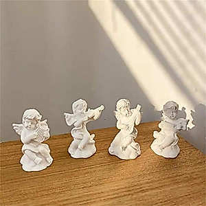 Set of 4 x 2.5'' Mini Angels Figurines Cherubs Angels Resin Garden Statue Figurine, Garden Statues Rustic Home Decor, Adorable Music Angel Sculpture Memorial Statue(Music Angel)