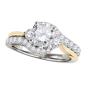 Mauli Jewels 1 Carat Halo Two Tone Diamond Engagement Ring 4 prong 14k Solid Yellow & White Gold