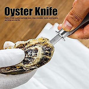 LAIONTY Oyster Knife Stainless Steel Non-slip Poly with Long Wood Handle Oyster Shucker Clam Knife Seafood Opener Tools for Kitchen