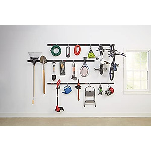 Rubbermaid 24-Piece FastTrack Garage Wall-Mounted Storage Kit, 6 Rails and 18 Hooks, for Home/House/Tool/Sports/Equipment/Utility Purposes