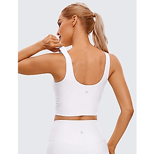 CRZ YOGA Butterluxe Womens High Neck Longline Sports Bra - U Back Padded Crop Workout Tank Top with Built in Bra White Medium