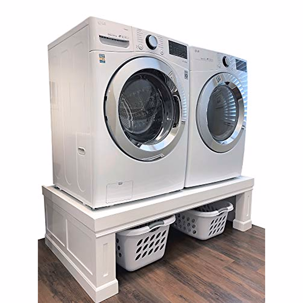 The Elevation Pedestal | Raises Your Washer & Dryer | Custom-Made to Fit All Machines, Samsung, LG, GE, Whirlpool, etc| Adds Storage, Beautifies Your Laundry Room | Premium, Solid Wood, 52-58” Wide