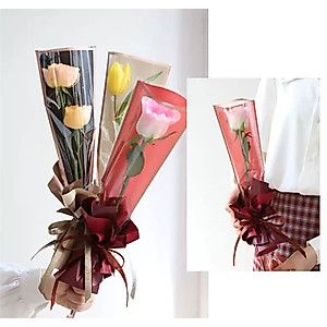 Rikyo 200 Counts 4 Colors Single Rose Packaging Bags,Gold Edge Single Rose Sleeve,Waterproof Flower Bouquet Sleeve Bag for Mother's day Valentines Day Wedding Birthday Gift