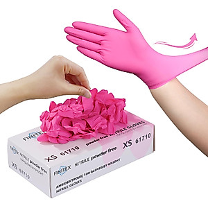 FINITEX Pink Nitrile Disposable Latex-Free Gloves - 3.5mil 100PCS/Box Powder-Free 9inch Gloves Guantes de Nitrilo Cleaning Medical Exam Food Cooking Gloves(100, X-Small)