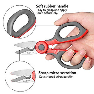Asdirne 2 Pack Electrician Scissors, Heavy Duty Stainless Steel Sharp Blades and Soft Rubber Grip, Electrician Shears with Protective Cover, 6.1 Inch (Gray/Red)