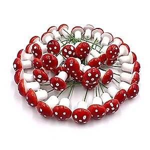 Aliotech 50 Pieces Mini Mushroom Miniatures Artificial Garden Fairy Bonsai Plant Pot Resin Craft Decoration for Home DIY Micro Landscape Decor (Red)