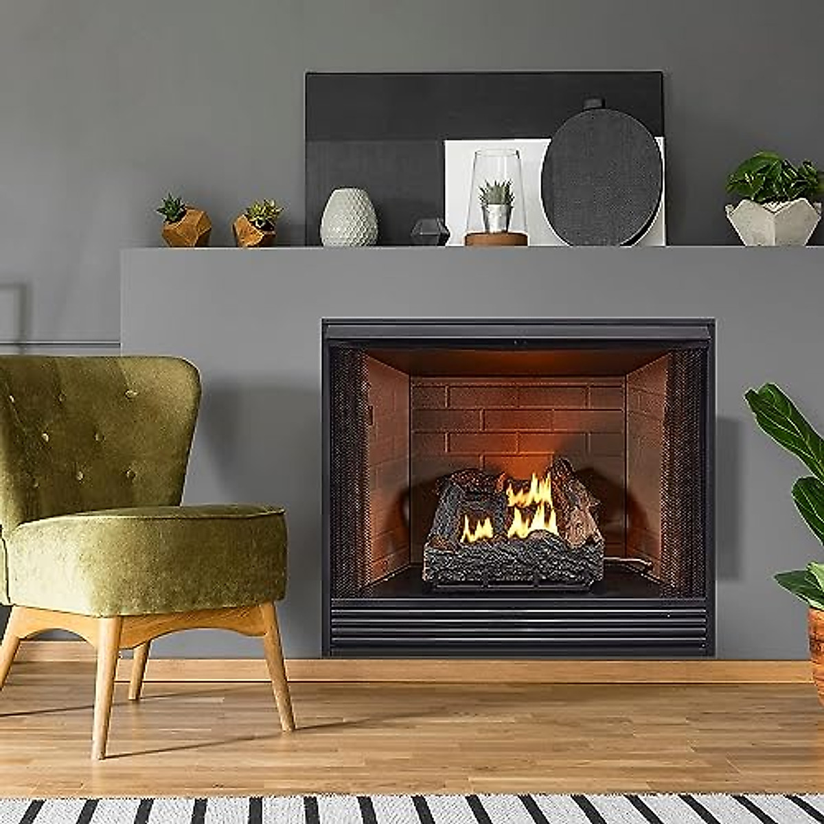HearthSense VFL18M Dual Fuel Ventless Fireplace Logs Set with Manual Control, Use with Natural Gas or Liquid Propane, 30000 BTU, Heats up to 1000 Sq. Ft, Brown, 18 Inches