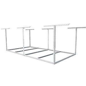 FLEXIMOUNTS 4x8 Overhead Garage Storage Rack without Decking,Garage Storage Organization Systerm,Heavy Duty Metal Garage Ceiling Storage Racks,600lbs Weight Capacity,White