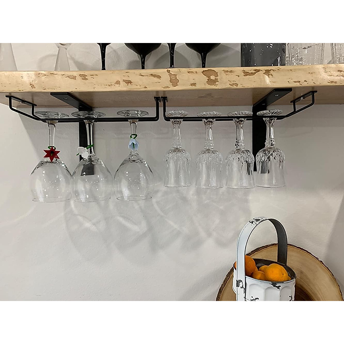 RedDreamer 14-Inch Black Wine Glass Rack, Under Cabinet Wine Glass Holder Stainless Steel Stemware Rack - Hanging Stemware Holder for Cabinet Kitchen Bar, Set of 2