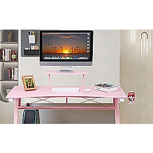 ErgoDesign Gaming Desk with Z Shaped Legs, Professional Game Work Station, PC Gamer Table with Stand Cup Holder & Headphone Hook (White/Pink)