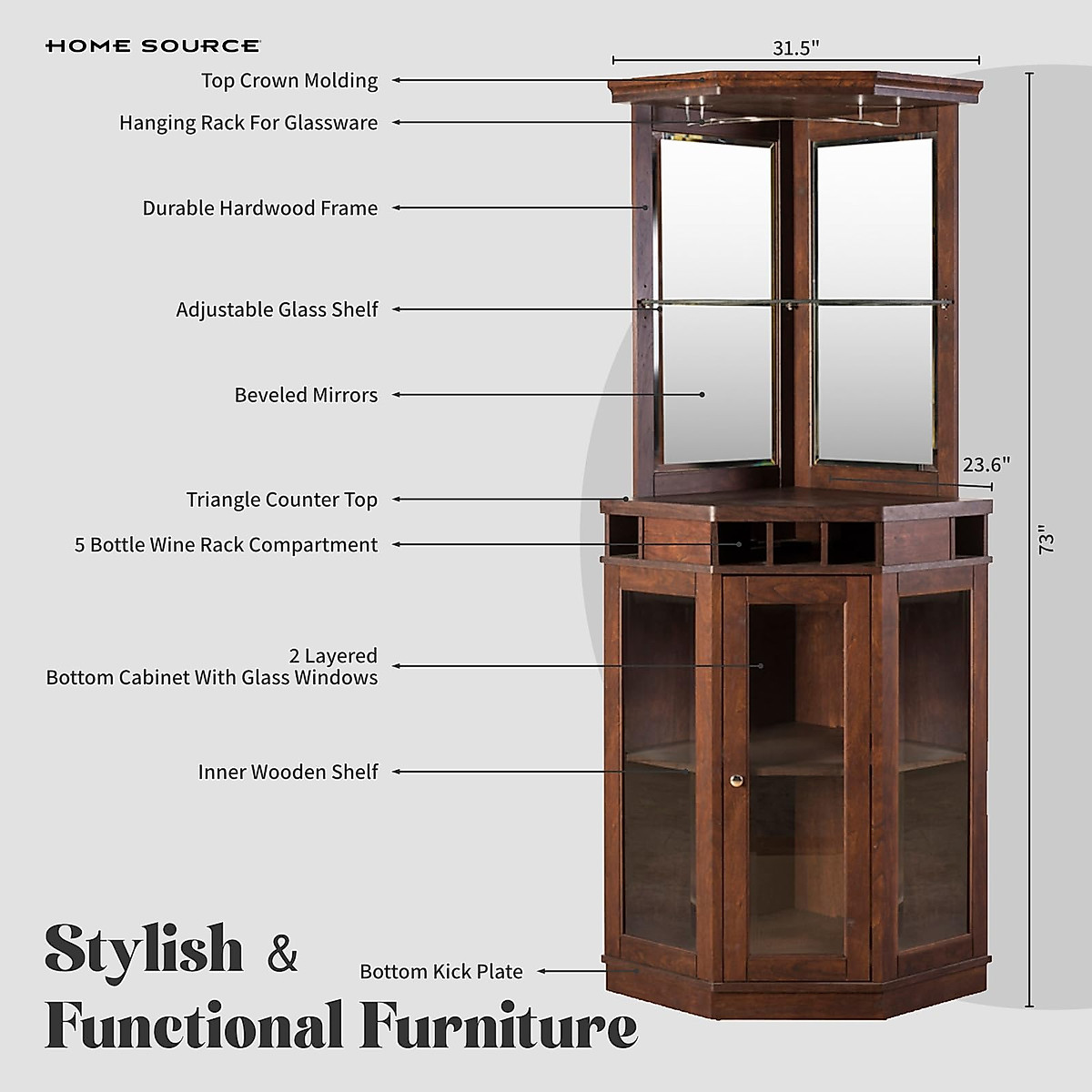 Home Source Oak Corner Bar Unit