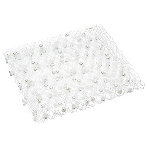 BENECREAT 0.56 Yard White Birdcage Veil Netting Fabric, 10.2 Inch Wide Millinery Netting Tulle Fabric Mesh Hat Veil with Pearl Bead for Wedding Decor, DIY Bridal Veil Dress