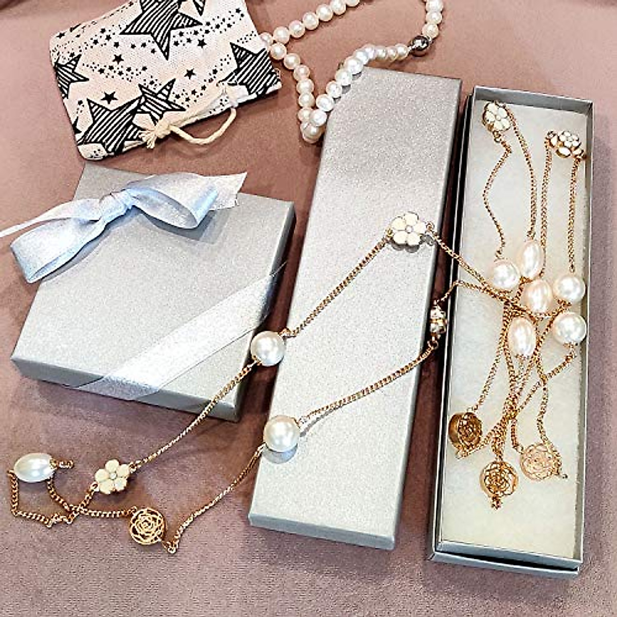 TheDisplayGuys 100-Pack #21 Cotton Filled Cardboard Paper Jewelry Box Gift Case - Pearl Gray (2 5/8" x 1 5/8" x 1")