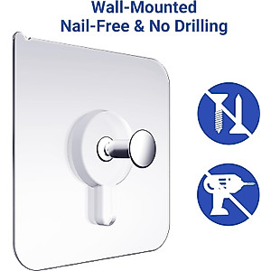 VESTURA Adhesive Wall Hooks for Wall Without Drilling, Self Adhesive Hooks for Wall Heavy Duty Strong Nail Free for Hanging Photo Frame, Wall Clock, Kitchen Accessories Items(Round Hook - 15)