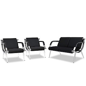 Kinsute 3 PCS Office Reception Chairs 4-Seats Waiting Room Chairs for Salon Barber Bench Airport Bank Hall Visitor Guest Black PU Leather Sofa