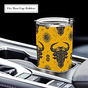 Carnival Buffalo Pattern Safari Yellow Stainless Steel cup for hot drinks Leak-proof Lid and Straw mug spill proof leak proof for Water Aesthetic tumblers with lids and straws 20 OZ