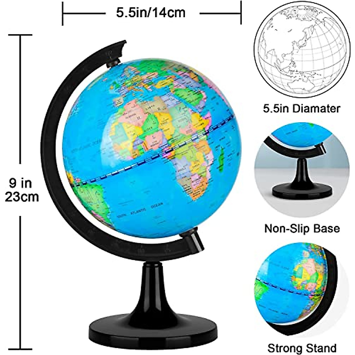 Wizdar 5.5" Mini Globe - Fun Educational Learning Tool