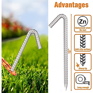 4 Pack Heavy Duty Tent Pegs 12 inch Galvanized Strong Tent Stakes Sharp Tent Pegs Steel Stakes for Outdoor Camping Mountains and Garden Wedding and Christmas Decorations Canopy and Tarp Sand Ground