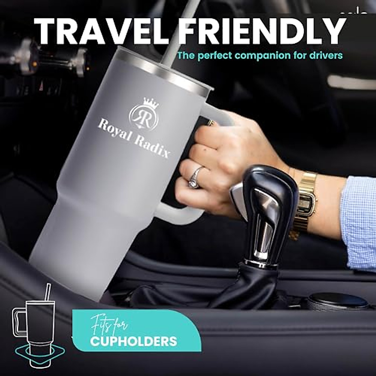 Royal Radix 40oz Insulated Tumbler with Handle & Straw, Stainless Steel Travel Mug, Leak-Proof, Hot & Cold Beverage Cup, BPA-Free, Dishwasher Safe, for Coffee & Water