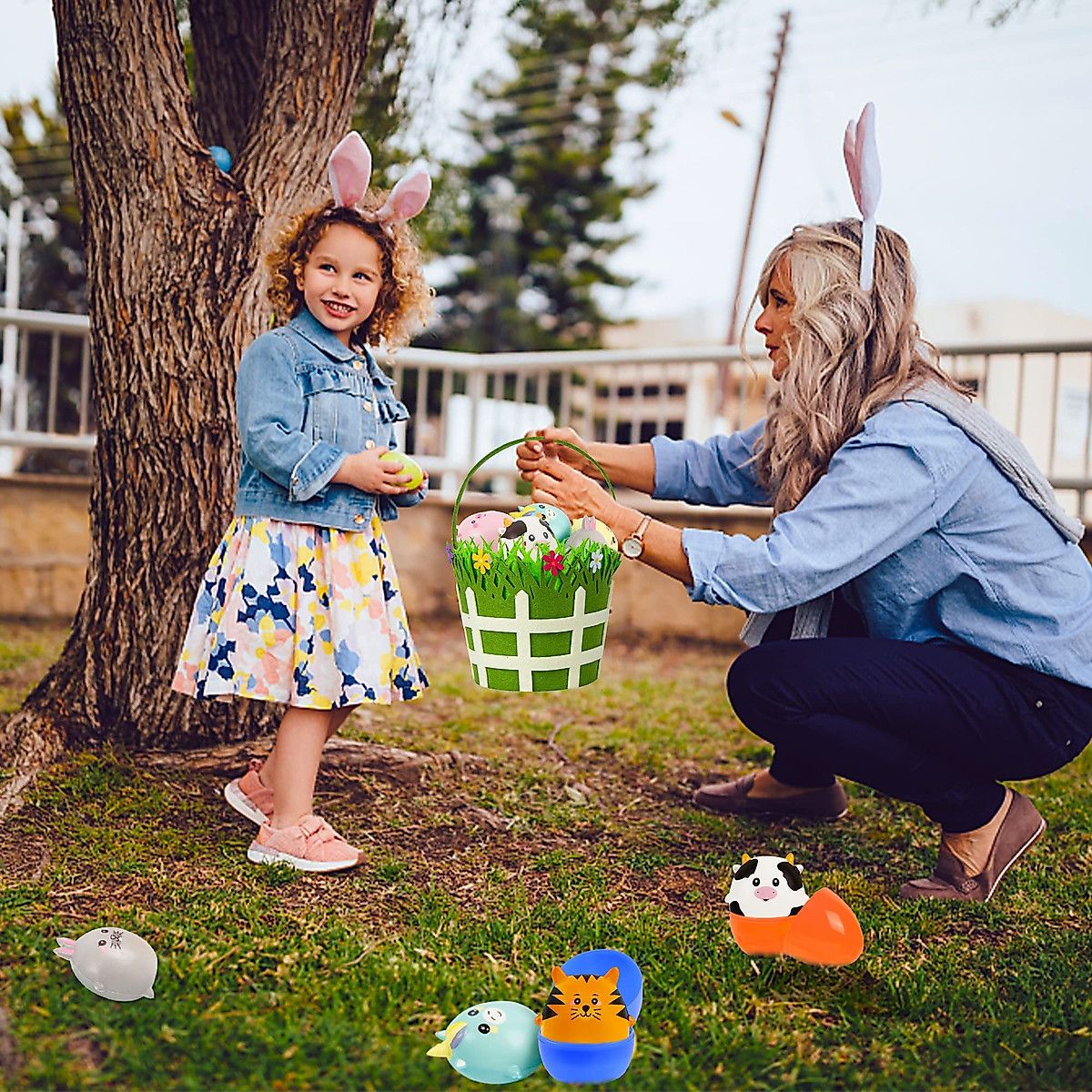 Lulu Home 10 Jumbo Easter Eggs with Squishy Animal Toys, Cute Slow Rising Animal Squishy Toys with Plastic Eggs for Easter Egg Hunt Basket Stuffer Fillers Kids Gift Party Favors, Not Prefilled