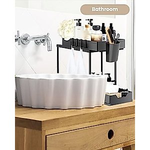 Chiaamo, Under Sink Organizers and Storage 2-Tier Sliding Shelf, 1 Sliding Organizer for countertop or Under The Sink with 4 Telescopic Tubes That Allows You to Adjust The Height to Your Need.