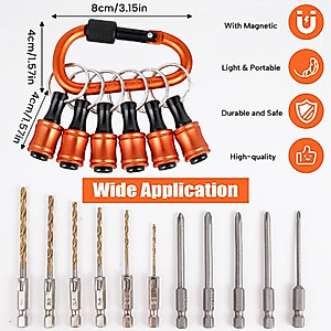 FACAINCXS 6PCS Bit Holders Keychain, 1/4 inch Hex Shank Bit Holders, Quick-Change Design for Nut Driver, Screwdriver & Drill Bits, Include Orange Keychain Carabiner Gifts for Men