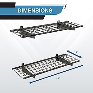 Hyloft 00651 2-Pack Heavy Duty Steel Wall Garage Shelving, 45-Inch X 15-Inch, Low-Profile Brackets, Max Shelf Load 200 Pounds, Hammertone