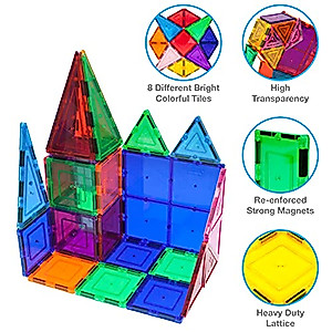 PicassoTiles 60 Piece Set 60pcs Magnet Building Tiles Clear Magnetic 3D Building Blocks Construction Playboards - Creativity beyond Imagination, Inspirational, Recreational, Educational, Conventional