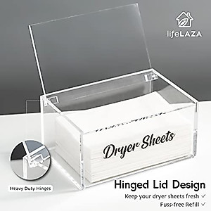 LifeLAZA Acrylic Dryer Sheet Dispenser with Hinged Lid, Clear Dryer Sheet Holder for Fabric Softener Sheets, Transparent Container Storage Box for Laundry Room Decor