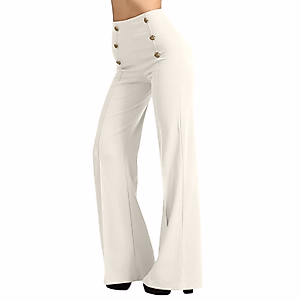 J. LOVNY Womens Sailor Bell Bottom High Waist Long Pants Made in USA S-3XL Ivory