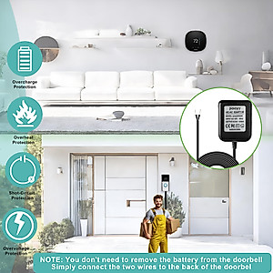 jiooyy 24V 500mA Doorbell Power Adapter - 26.2ft Long C Wire Power Supply, Doorbell Transformer Fits Ring, Nest Hello, Wyze, Eufy Video Doorbells and Ecobee,Sensi,Nest,Honeywell Thermostat(Black)