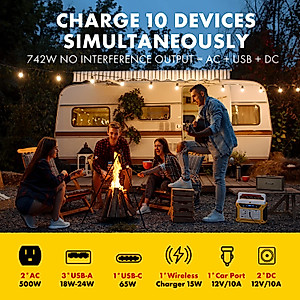 Shell Portable Power Station, 583Wh Solar Generator (Solar Panel Optional) with Lithium Battery Pack, 500W 10-Port,2 AC Outlets,60W USB-C PD Port,LED Light + Emergency Triangle, Portable Power Supply