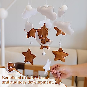 Baby Crib Mobile - Bear Mobile for Crib, Felt Cloud Nursery for Boys and Girls, Baby Bassinet Mobile Toy - Shower Set for Infant Bedroom Hanging Decoration