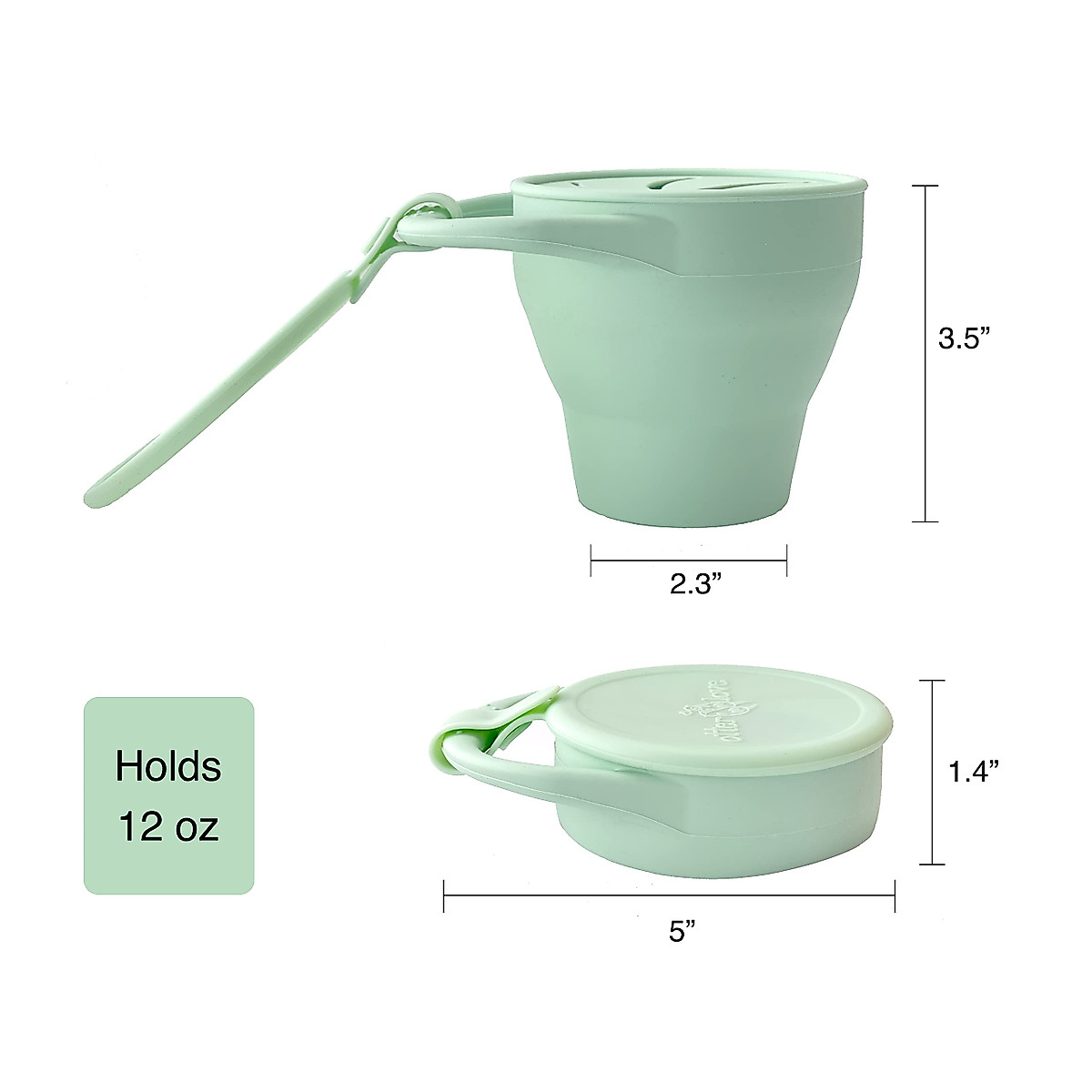 otterlove Collapsable Silicone Snack Container with Attachable Lid | 100% Pure LFGB Platinum Silicone with No Fillers | Snack Cup (2 Pack - Sage & Sand))