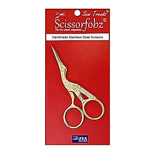 SEW TRENDS SCISSORFOBZ 3.5" Scissors Gold Stork Crane Design Handmade Stainless Steel Sharp Tip Sewing Embroidery Quilting Craft Dressmaker- #SCISR-01
