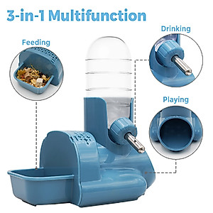 VANNON 3 in 1 Hamster Water Bottle No Drip Small Animal Water Bottle Automatic Bottle Dispenser with Food Container Base Hut and Hideout Base 4oz/120ml,Leekproof, BPA Free