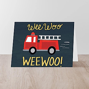 CafePress Wee Woo Firetruck Birthday Card Greeting Cards Folded Greeting Card Matte