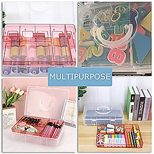 BTSKY 2-Tier Cute Bear Storage Box with Removable Divided Tray Portable Clear Plastic Art Craft Supply Organizer Stackable Home Office Supplies Storage Container for Pens Notes A4 papers etc (Pink)