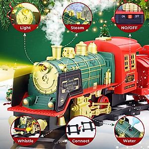 Train Set for Boys Girls, Christmas Electric Train Set with Steam, Sound & Light, Remote Control Train Toys w/Steam Locomotive Engine, Cargo Cars for Kids Boys 3 4 5 6 7 8 Year Old (M, Christmas)