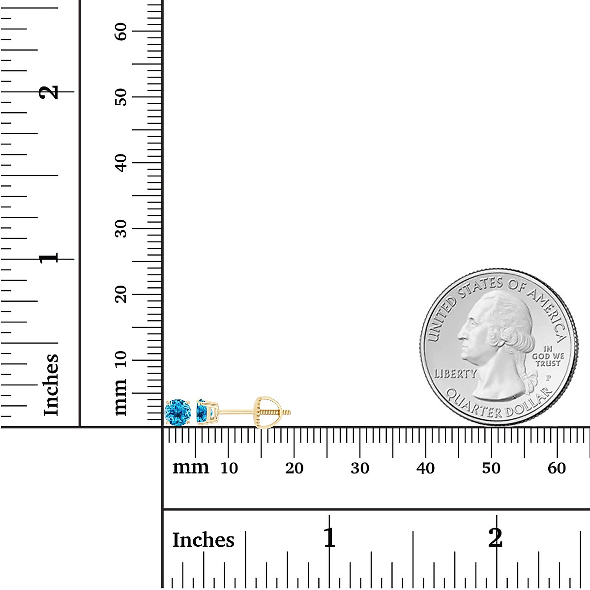 Solid 14K Yellow Gold 4mm Round Natural Swiss Blue Topaz December Birthstone Screwback Stud Earrings