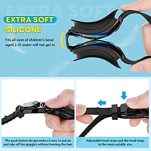 portzon Kids Swim Goggles Anti Fog Swimming Goggles Clear No Leaking for Child, Black