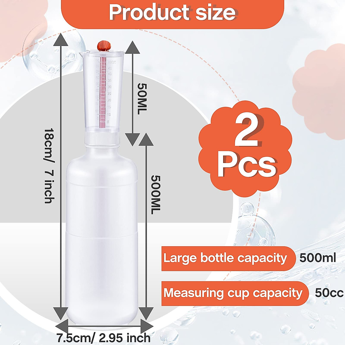 2 Pcs Adjustable Volume Dispensing Bottle 500ml Dosing Container Plastic Dosing Bottle with Measure for Home Classroom Lab