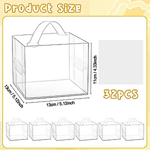 32 Pcs Clear Cake Box Transparent Bakery Boxes Plastic Cake Carrier with Lid and Handle Transparent Food Cupcake Container for Wedding Birthday(5 x 5 x 4 Inch,Stylish Style)